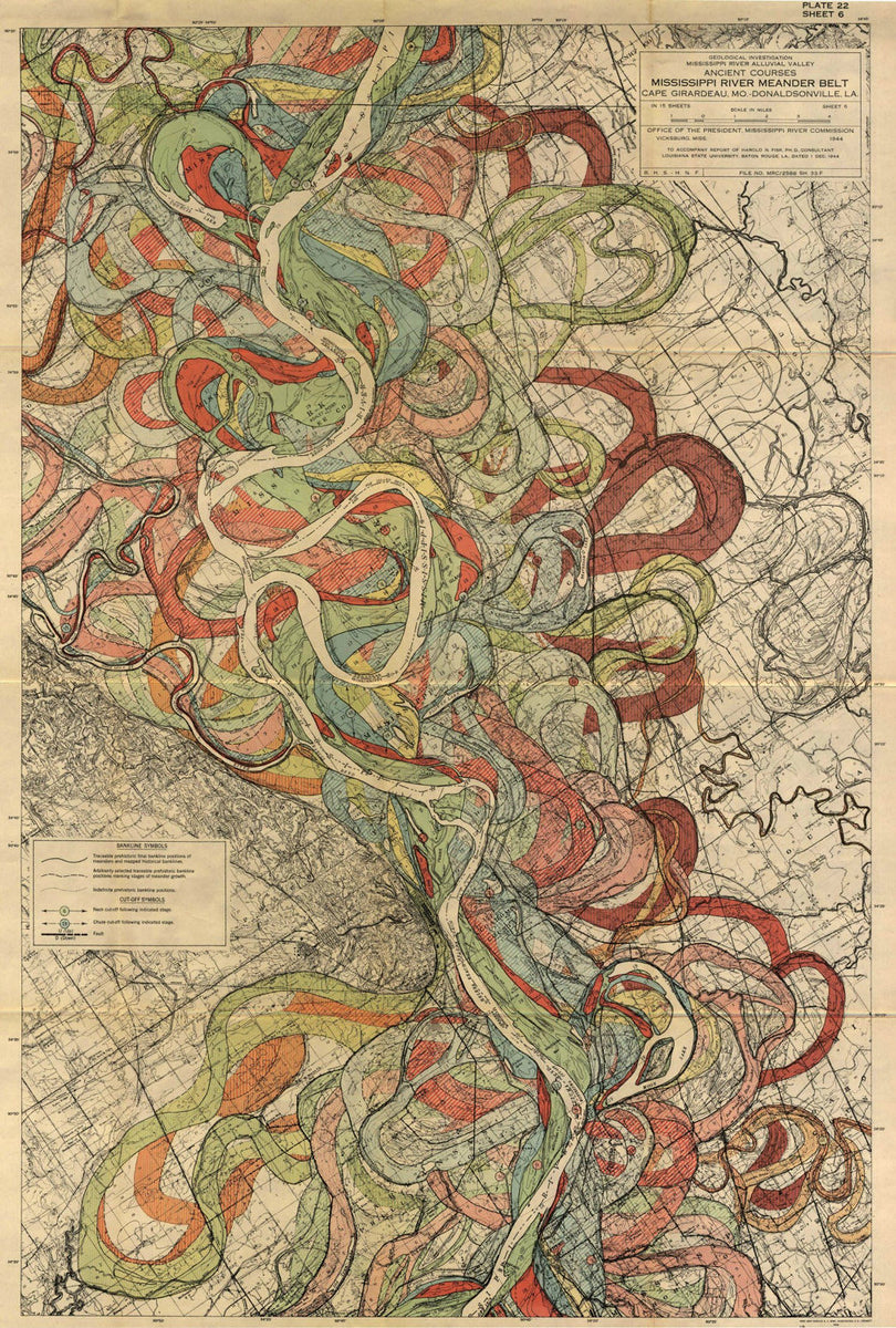 Harold Fisk Mississippi River Meander Map Sheet 6 Fine Art Giclee Prin ...